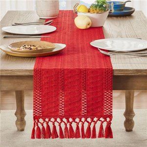 Dining | Red Boho Table Runner Farmhouse Decor Macrame Bohemian Cottage ...